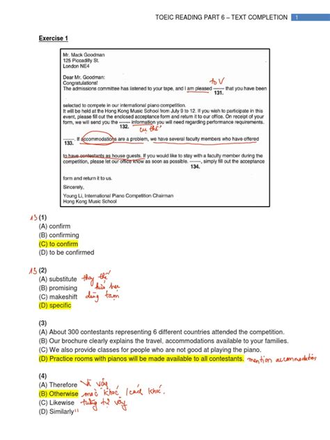 Exercise 1 Toeic Reading Part 6 Text Completion Pdf