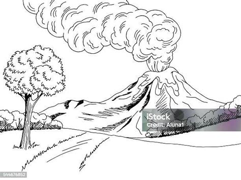 볼케이노 산 언덕 길 그래픽 블랙힐스 인명별 스케치 가로 벡터 화산에 대한 스톡 벡터 아트 및 기타 이미지 화산 0명 검은색 Istock