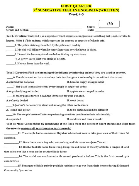 English 6 Week 4 5 Pdf Language Arts And Discipline