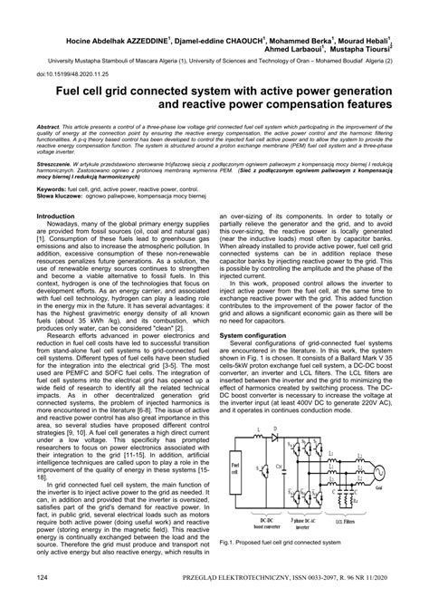 Pdf Fuel Cell Grid Connected System With Active Power Generation And Reactive Power