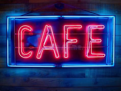 Neon Cafe Sign On Wooden Background Stock Image Image Of Wooden Neon