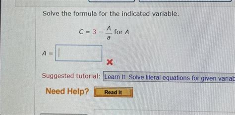 Solved Solve The Formula For The Indicated Variable C AA Chegg