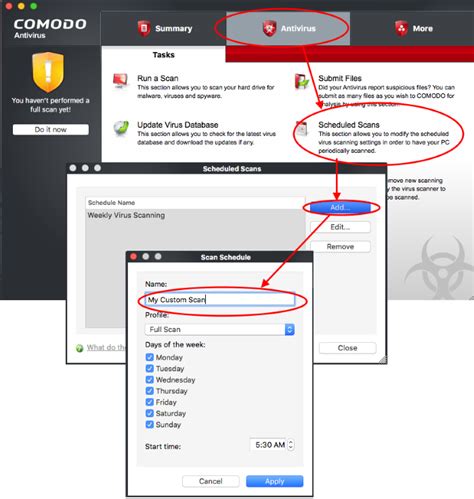 schedule the virus scan comodo antivirus for mac version 2 2 custom periodic antivirus scan
