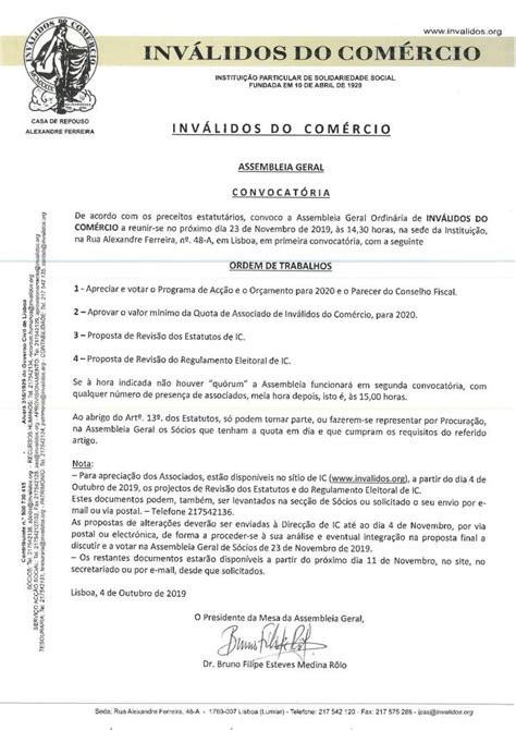 Convocatória Assembleia Geral 23 11 2019 E Documentação Inválidos Do