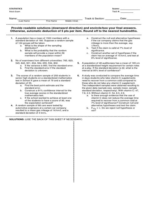 Mock Exam Statistics Pdf Statistical Hypothesis Testing Null Hypothesis