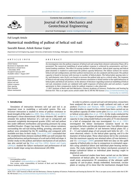 Pdf Numerical Modelling Of Pullout Of Helical Soil Nail
