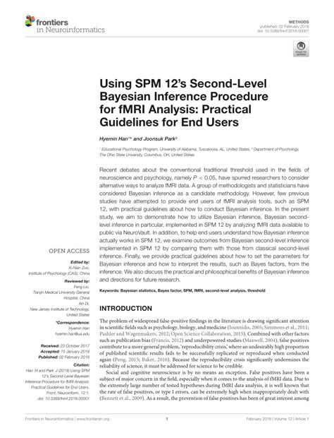 Pdf Using Spm 12s Second Level Bayesian Inference Procedure For Fmri