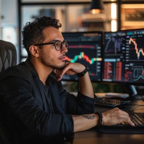 Man Sitting At Desk Using Computer Premium Ai Generated Image