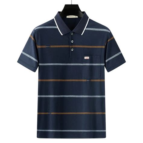 Summer Mens Short Sleeved T Shirt New Striped Polo Collar T Shirt