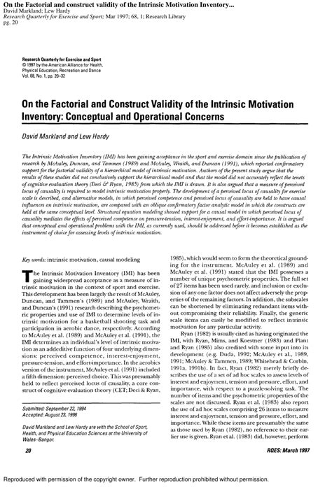 Pdf On The Factorial And Construct Validity Of The Intrinsic Motivation Inventory Conceptual