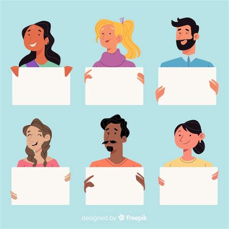 Free Vector People Holding Blank Placard Collectio