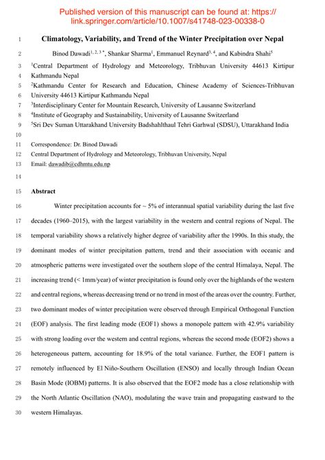 Pdf Climatology Variability And Trend Of The Winter Precipitation
