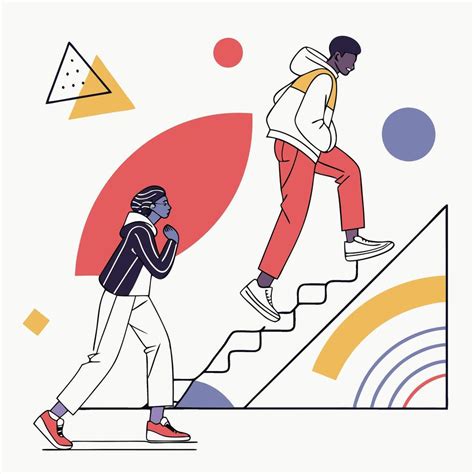 Two People Climbing Stairs With Colorful Shapes 53048274 Vector Art At
