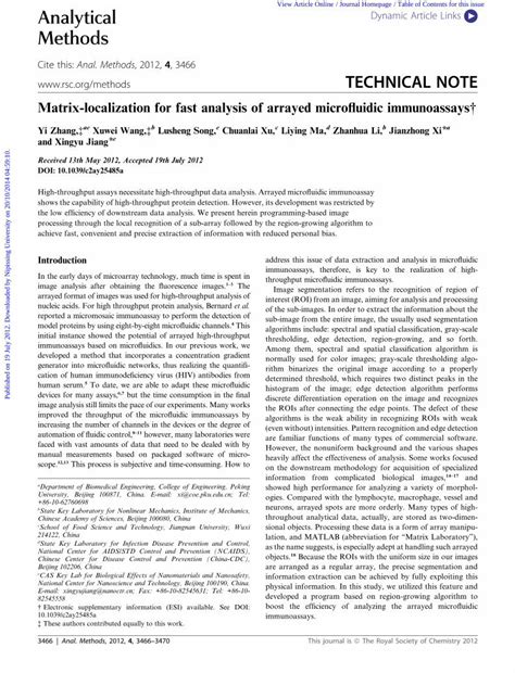 Pdf Matrix Localization For Fast Analysis Of Arrayed Microfluidic