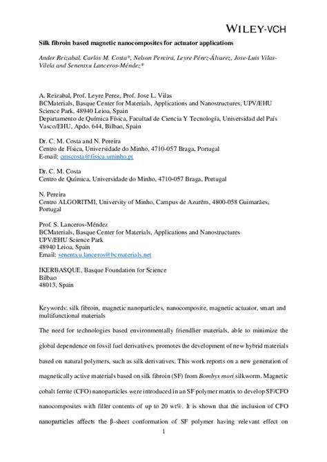 Pdf Silk Fibroin Based Magnetic Nanocomposites For Actuator Applications