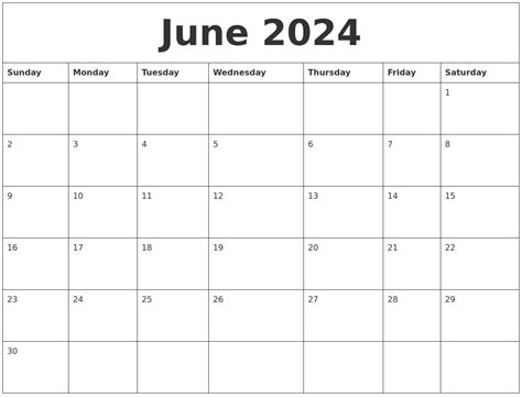 Printable July June Calendar