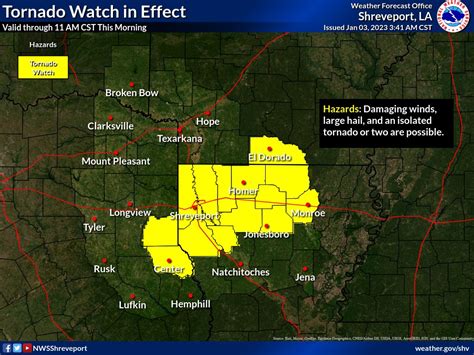 Nws Shreveport On Twitter A Tornado Watch Is Now In Effect Until 11
