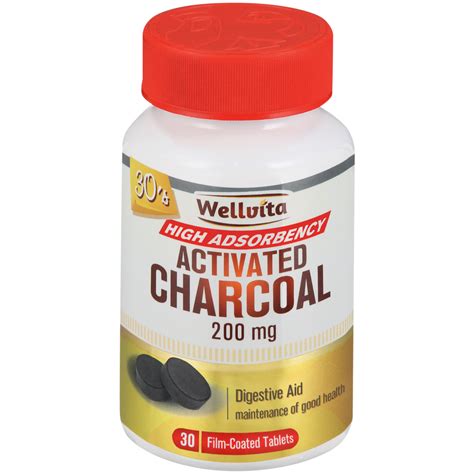 Wellvita 200mg Activated Charcoal Film Coated Tablets 30 Pack Healthy