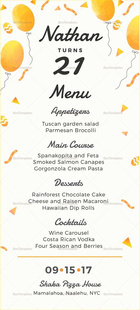 Printable Dinner Party Menu Template Printable Templates