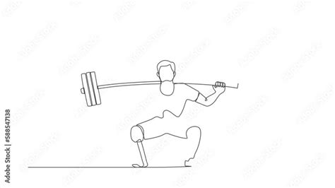 Self Drawing Animation Of Single Line Draw Disabled Man Weightlifter