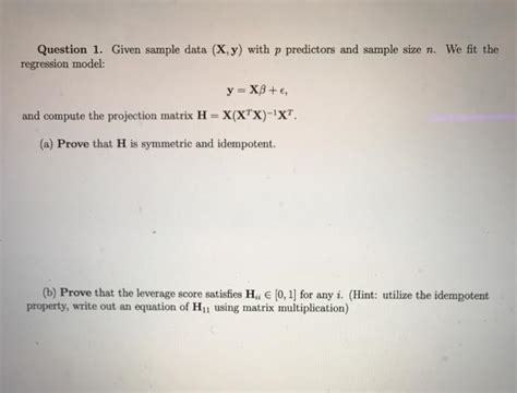 Solved Question 1 Given Sample Data Xy With P Predictors