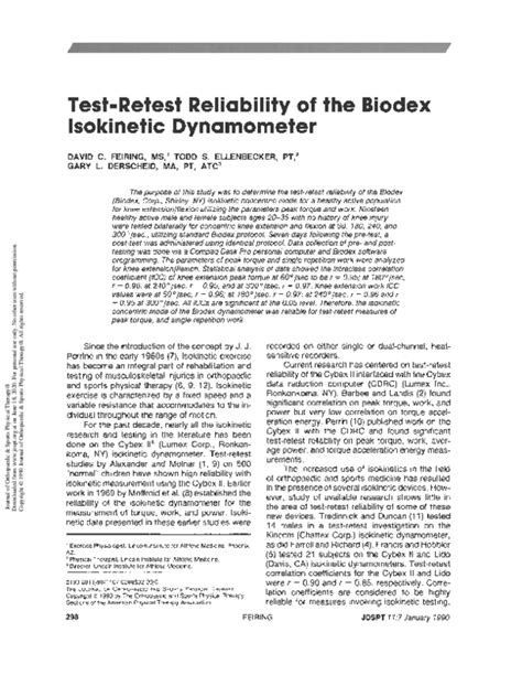 Pdf Test Retest Reliability Of The Biodex Isokinetic Dynamometer