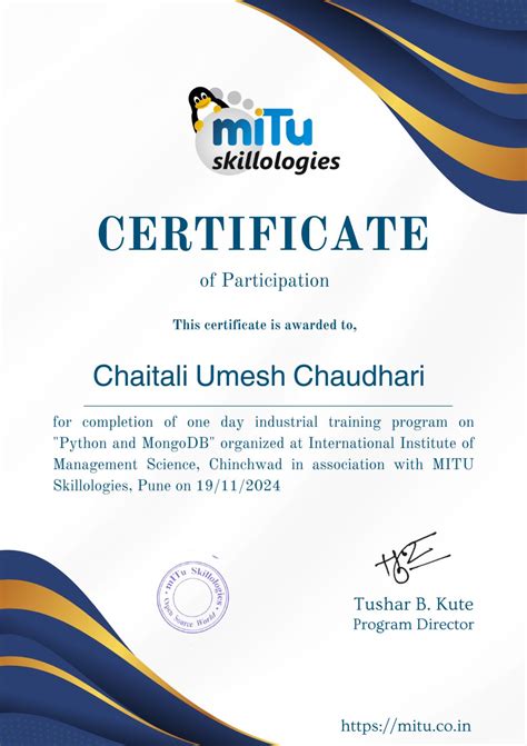 Chaitali Chaudhari On Linkedin Python Mongodb Industrialtraning Mituskillologies Iims