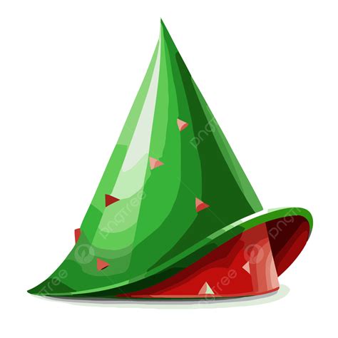 Topi Peri Natal Vektor Stiker Clipart Topi Natal Hijau Dengan Kerucut Merah Di Atasnya Kartun