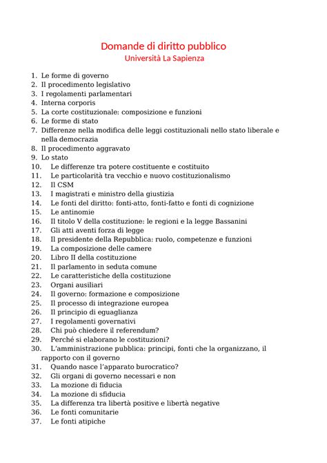 Domande Esame Diritto Pubblico Docsity