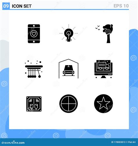 User Interface Pack Of 9 Basic Solid Glyphs Of Car Garage Arbor School Pendulum Stock Vector