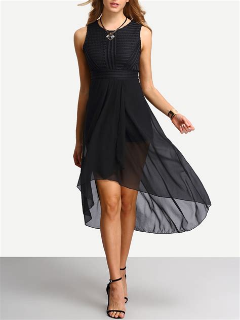 robe trapèze en mousseline Noir French SheIn Sheinside
