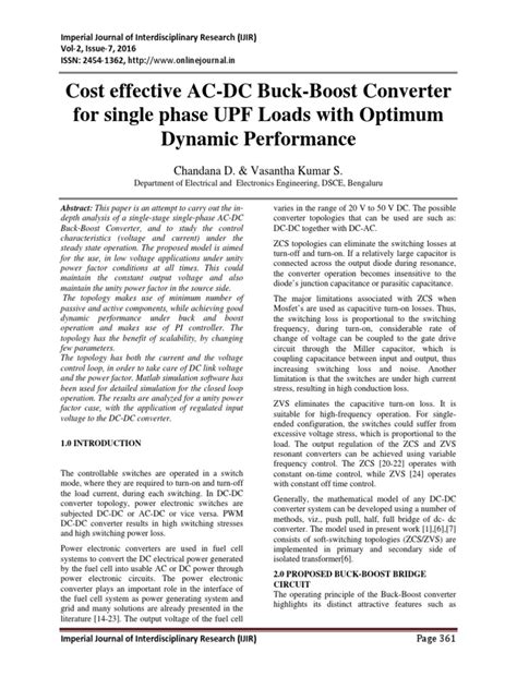 Cost Effective Ac Dc Buck Boost Converter For Single Phase Upf Load With Optimum Dynamic