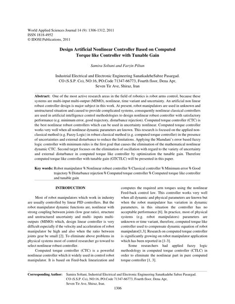 Pdf Design Artificial Nonlinear Controller Based On Computed Torque Like Controller With