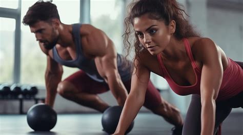 Premium Ai Image Active Male And Female Performing Ab Exercises