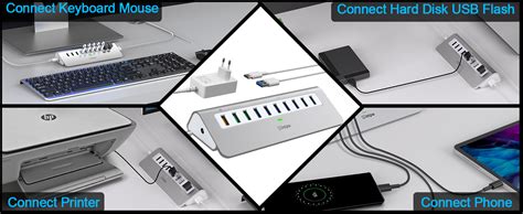 Intpw USB Hub Mit Netzteil 10Gbps 10 Port USB 3 1 Gen 2 Hub Mit 7 USB