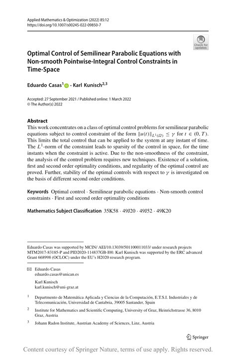 Pdf Optimal Control Of Semilinear Parabolic Equations With Non Smooth