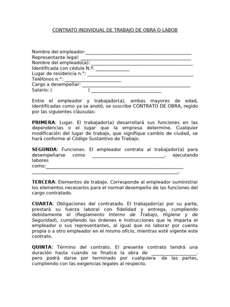 Contrato Obra O Labor Pdf Salario Derecho Laboral