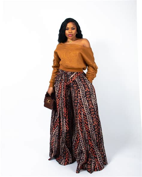 Kofi Asake Palazzo Pants In Brown Tan And Orange African Ankara Print