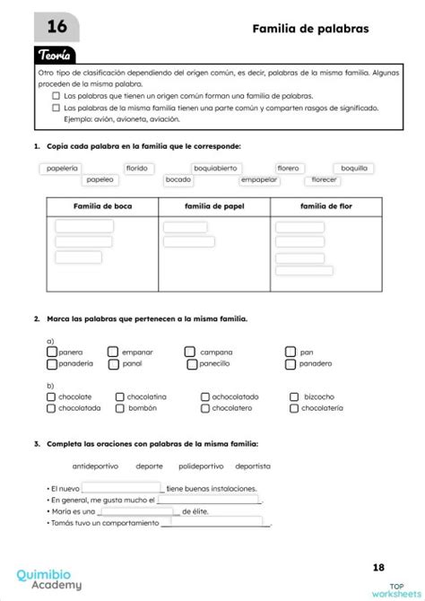 Familia De Las Palabras Ficha Interactiva Topworksheets