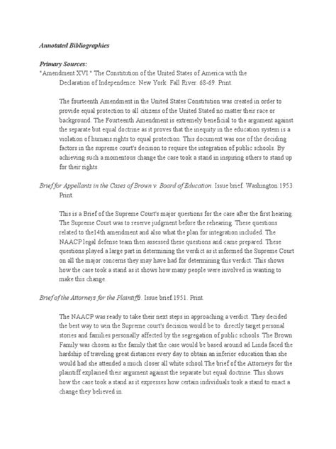 Annotated Bibliograpgy Pdf Brown V Board Of Education Equal