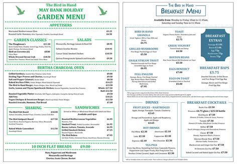 The Bird In Hand Menu Designs On Behance
