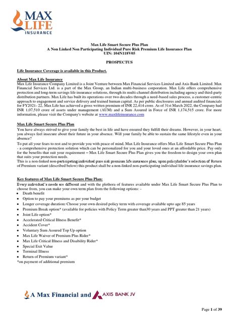 Max Life Smart Secure Plus Plan Prospectus Pdf Pdf