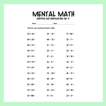 Practice Your Mental Arithmetic Skills Work Sheet By It Me Digital Art