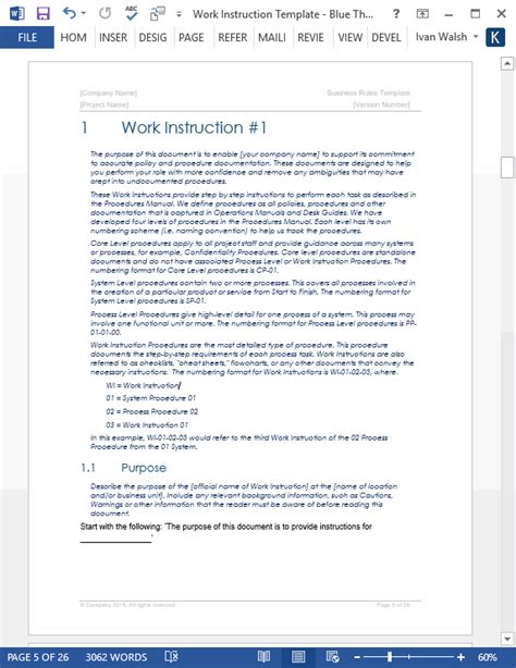 Work Instruction Templates Ms Word Templates Forms Checklists For Images And Photos Finder