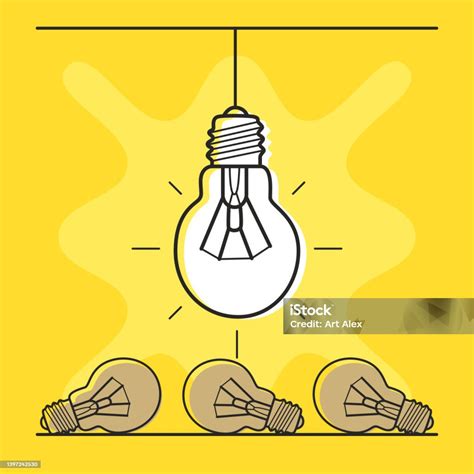 Ide Kreatif Konsep Ide Bola Lampu Banner Gaya Datar Ilustrasi Vektor N
