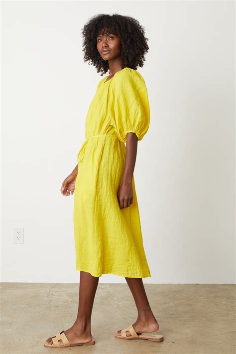 Elly Off The Shoulder Woven Linen Midi Dress Velvet By Graham And Spencer
