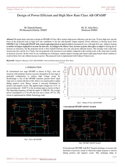Design Of Power Efficient And High Slew Rate Class Ab Opamp Pdf Operational Amplifier