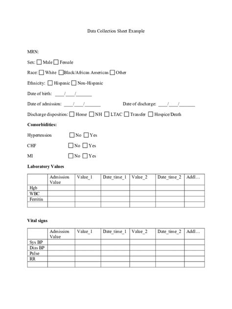 Fillable Online Sample Of A Data Collection Sheet 1 Docx Fax Email Print Pdffiller