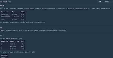 가장 비싼 상품 구하기 [sql]