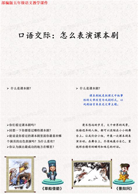 部编版五年级下册语文第二单元口语交际：怎么表演课本剧ppt模板免费下载编号18lcjyymz图精灵